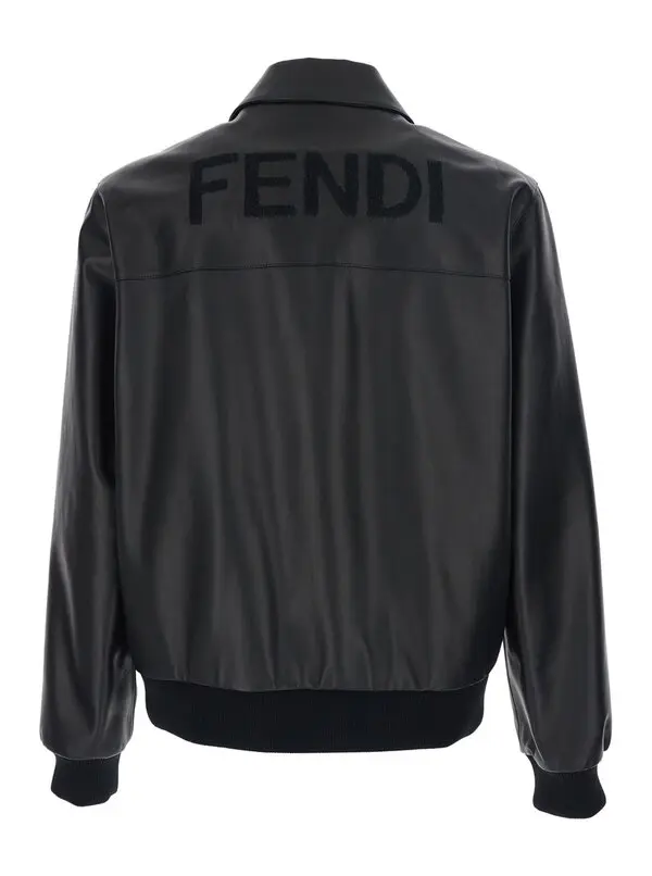 Fendi Leather Jacket With Lettering Logo