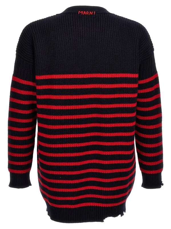 Marni Striped Distressed Wool Cardigan