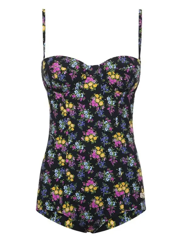 Dolce & Gabbana Floral Sweetheart Neckline One Piece Swimsuit - Multicolor