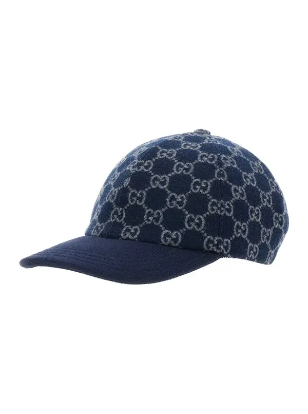Gucci Blue Cashmere Baseball Cap With Gg Motif - Multicolor