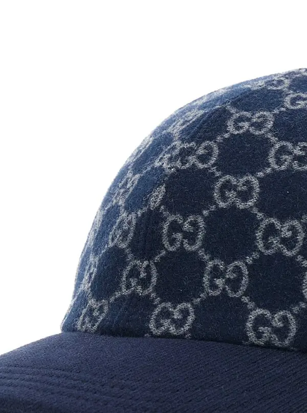 Gucci Blue Cashmere Baseball Cap With Gg Motif - Multicolor