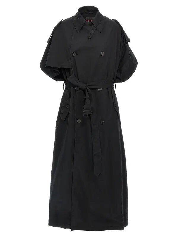 Balenciaga Long Trench Coat With Stole Detail - Black
