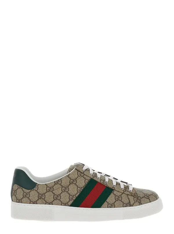 Gucci Ace Low Top Sneakers With Web Detail In Gg Canvas - Multicolor