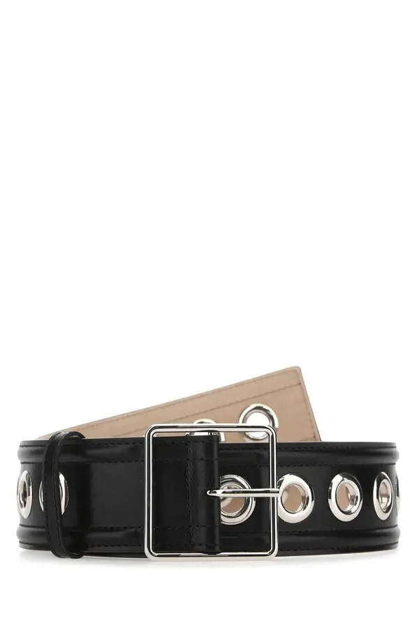 Alexander McQueen Leather Belt With Silver Metal Finishing - Black
