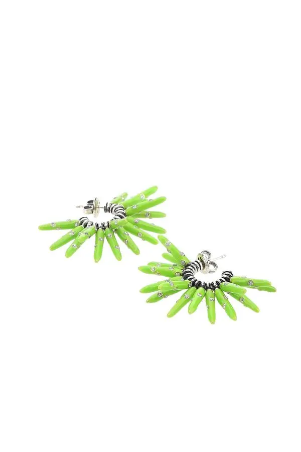 Bottega Veneta Acid Silver Cone Earrings With Rhinestones