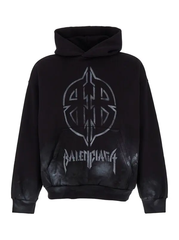 Balenciaga Black Cotton Hoodie With Bb Stencil Motif - Multicolor