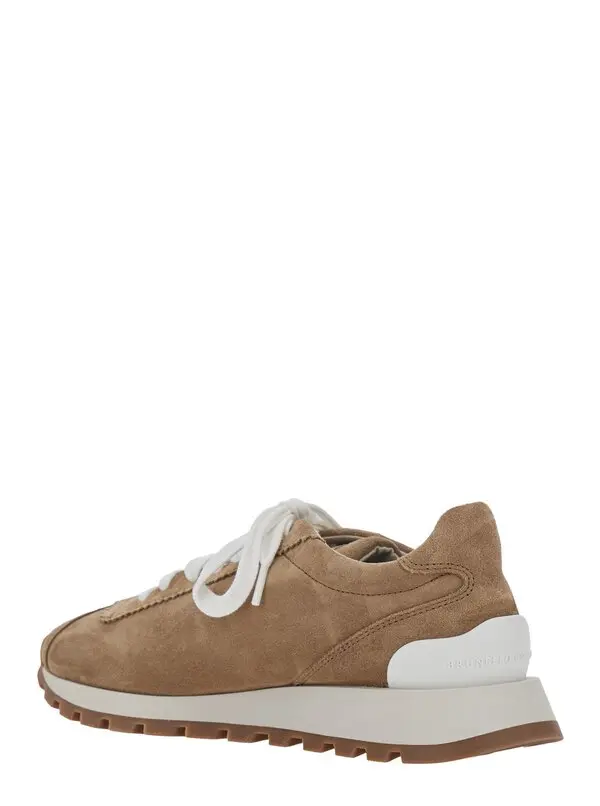 Brunello Cucinelli Suede Low Top Sneakers With Monile Detail - Multicolor