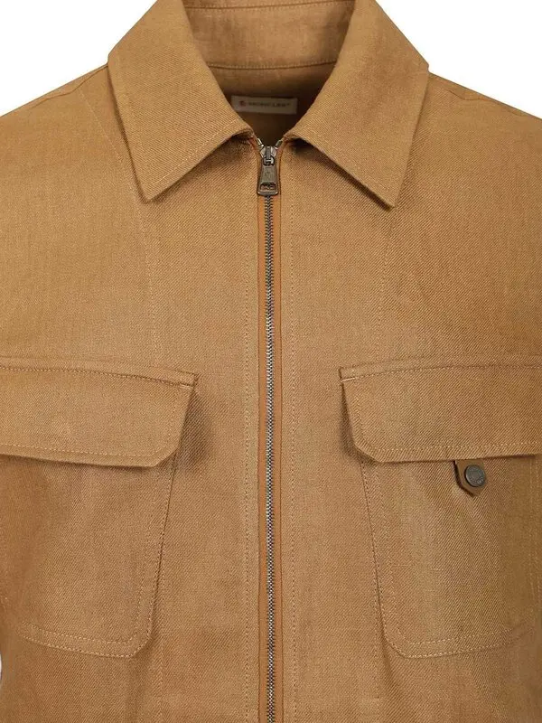 Moncler Short-sleeved, Zip-up Shirt In Linen Twill