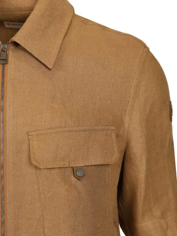 Moncler Short-sleeved, Zip-up Shirt In Linen Twill