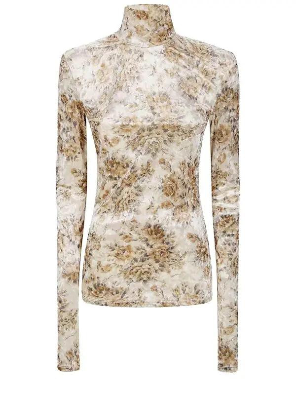 GANNI Floral Print High Neck Top