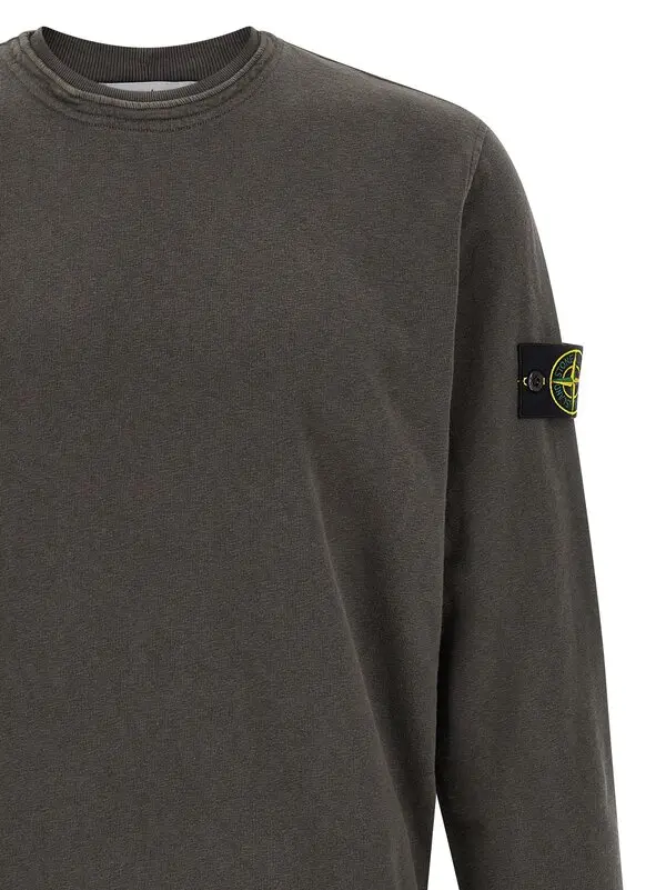 Stone Island Brushed Cotton Sweatshirt With Logo Badge - Gray