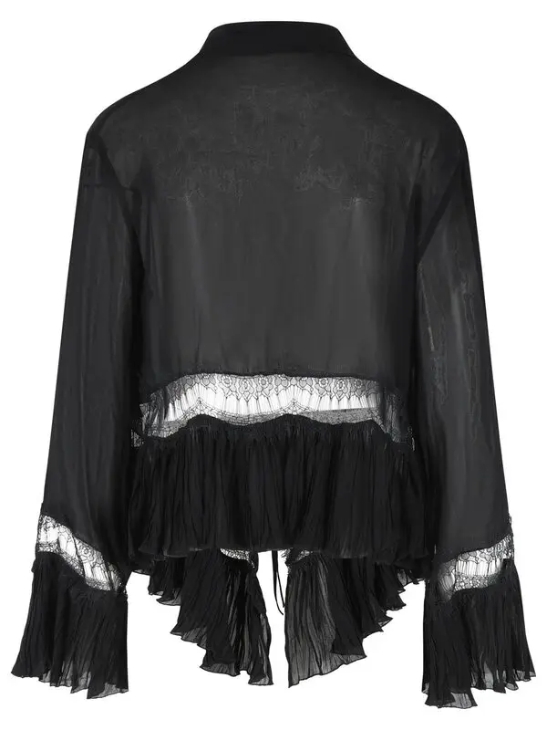Blumarine Viscose Shirt With Lace Inserts And Ruffled Cuffs - Black