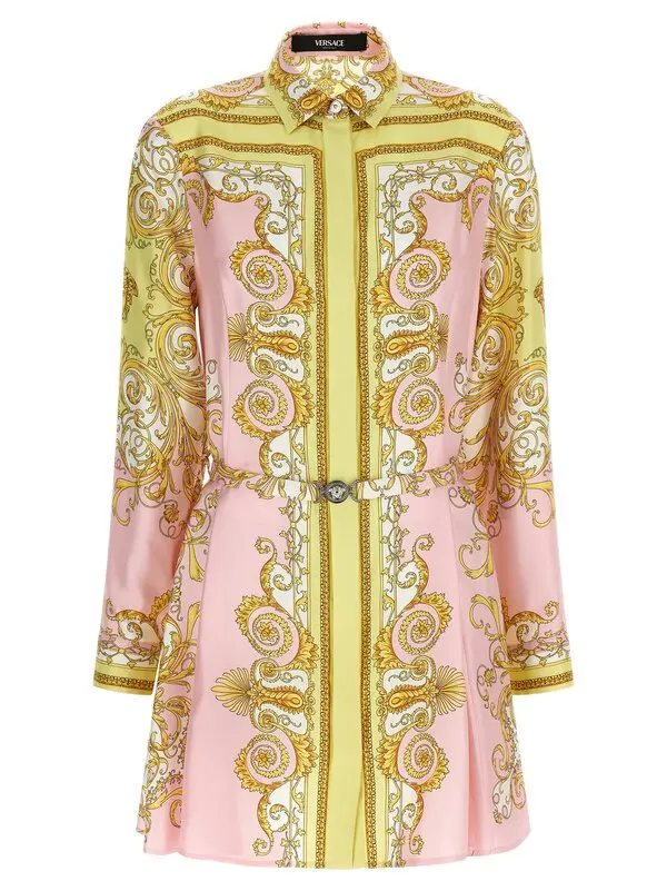 Versace Spring Barocco Silk Twill Mini Dress - Multicolor