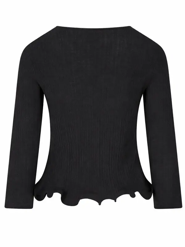 Fendi Ribbed V-neck Top With Ruffle Hem
