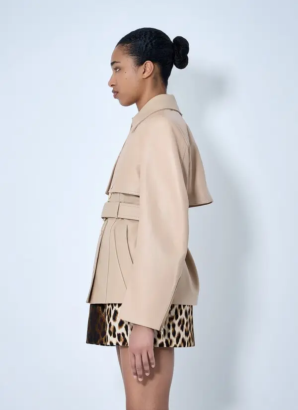 Sportmax Belted Leather Jacket - Cream