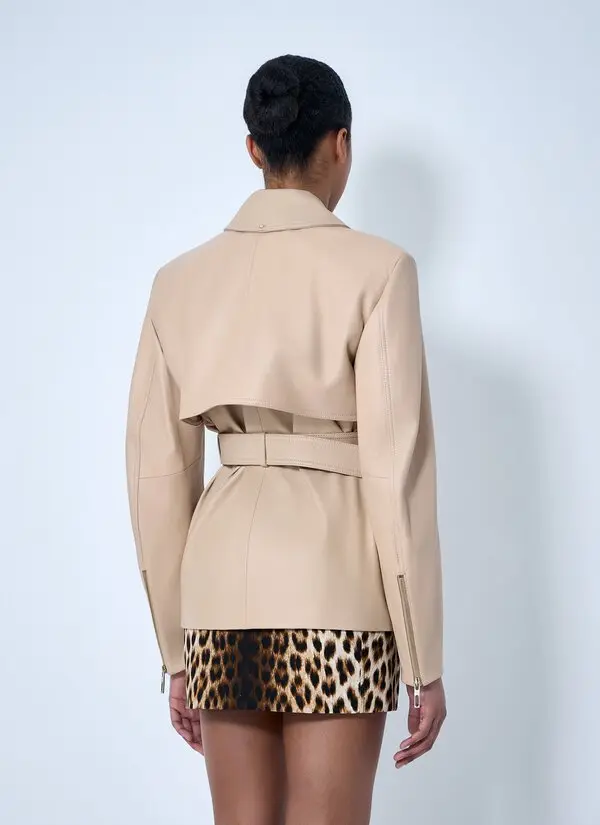 Sportmax Belted Leather Jacket - Cream