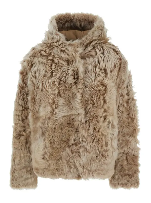 YVES SALOMON Fur Coat With Hood And Concealed Fastening - Multicolor