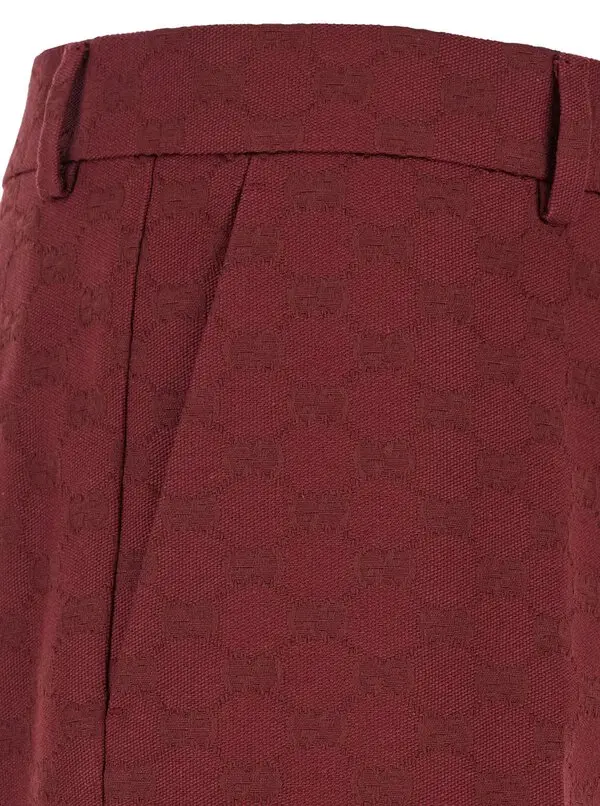 Gucci Bordeaux Cotton Gg Motif Straight Leg Pants - Multicolor