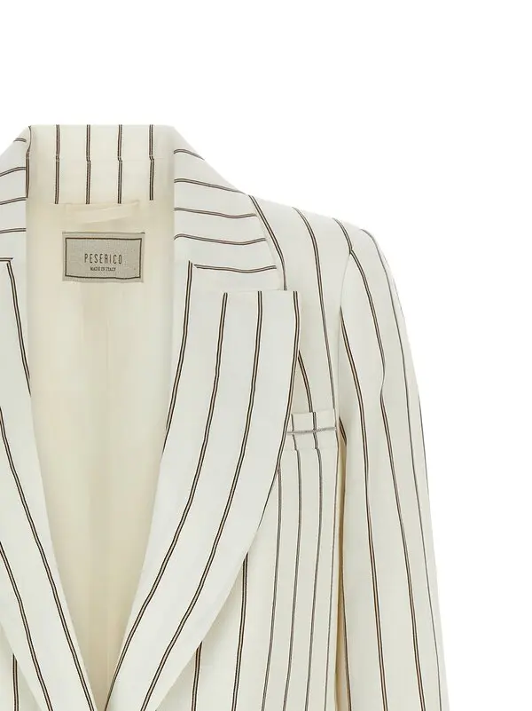 Peserico Single-breasted Pinstripe Linen Cotton Twill Blazer