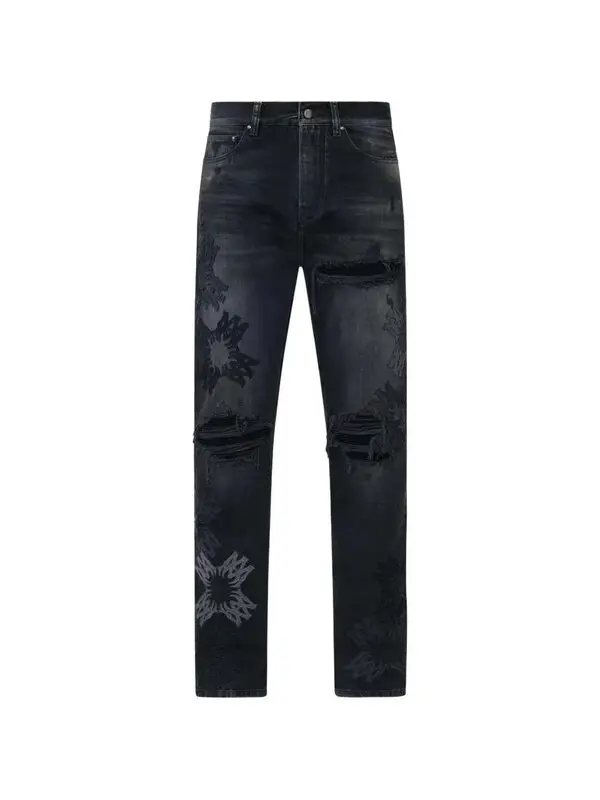 Amiri Distressed Floral Straight Leg Jeans