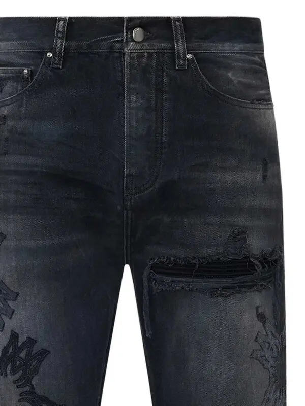 Amiri Distressed Floral Straight Leg Jeans