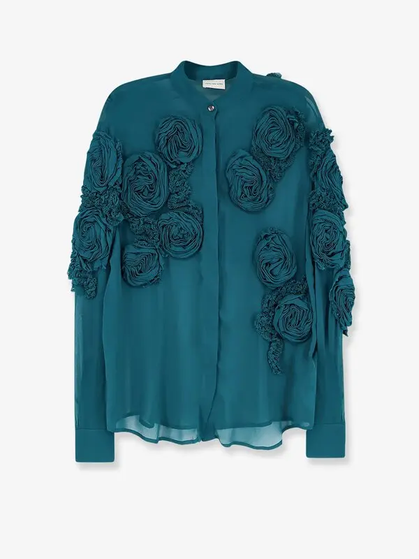 Dries Van Noten Viscose Shirt With Floral Appliqués - Multicolor