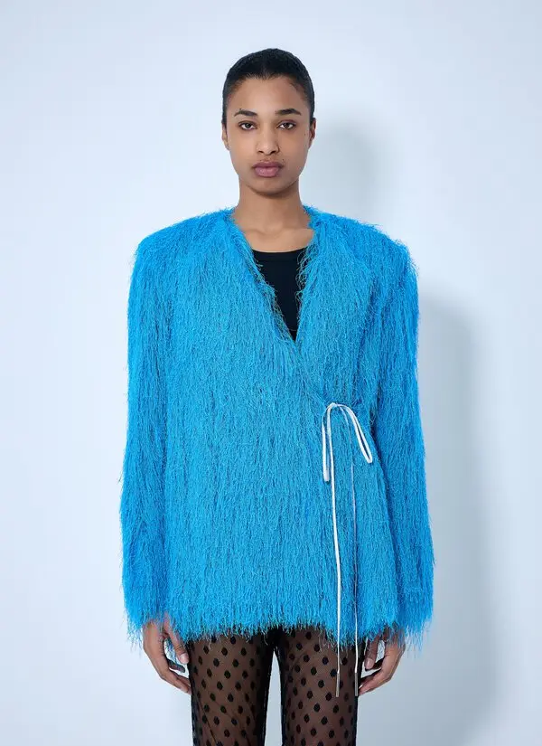 Dries Van Noten Textured Knit Wrap Cardigan - Blue