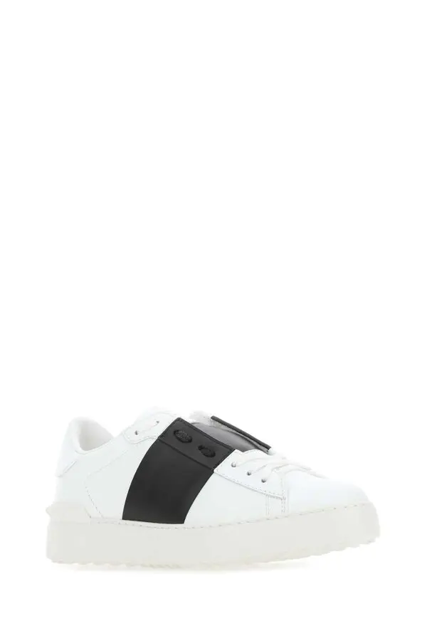 Valentino Garavani Open Leather Sneakers With Black Band - White