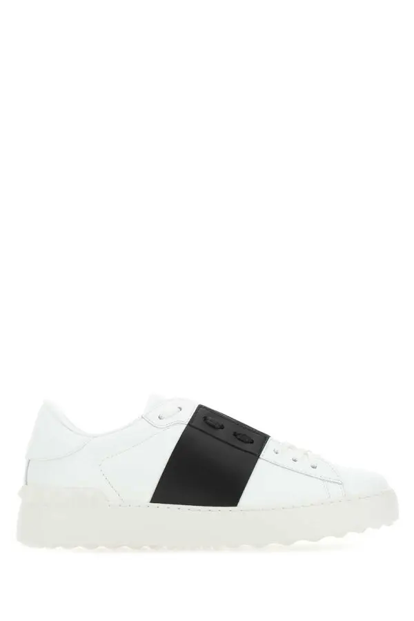 Valentino Garavani Open Leather Sneakers With Black Band - White