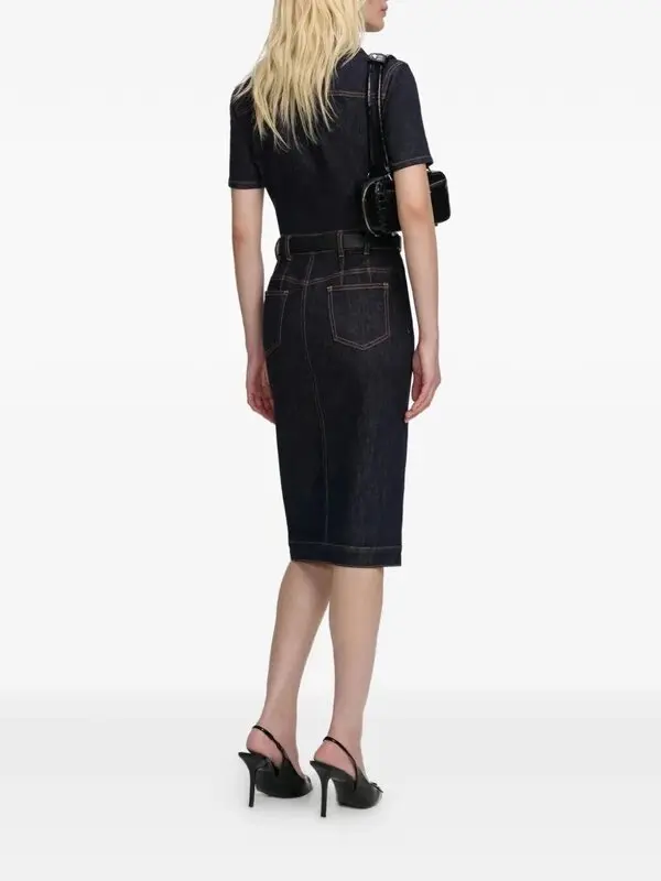 SELF-PORTRAIT Denim Midi Dress With V-neckline And Front Zip
