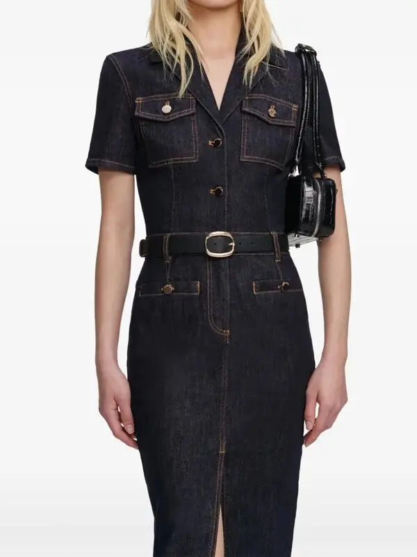 SELF-PORTRAIT Denim Midi Dress With V-neckline And Front Zip