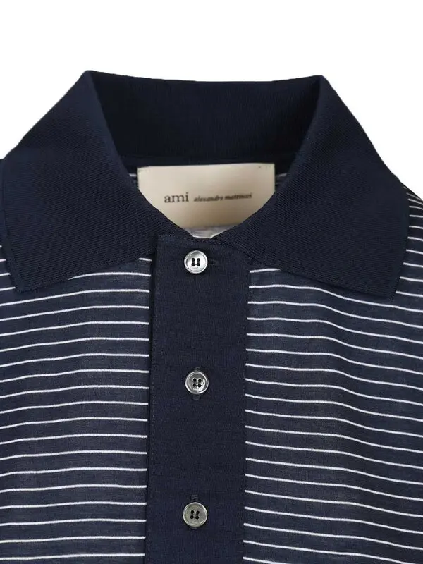 AMI Paris Striped Boxy Fit Polo With De Coeur Patch