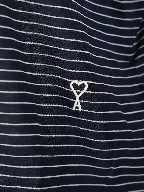 AMI Paris Striped Boxy Fit Polo With De Coeur Patch