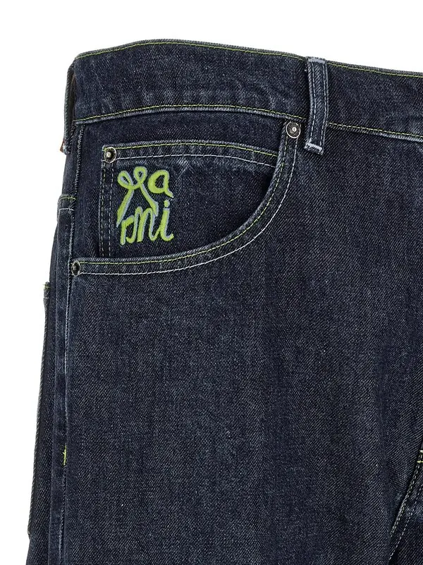 Marni Logo Embroidery Wide Leg Jeans