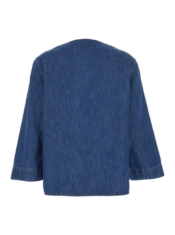 Valentino Garavani V-neck Cotton Blouse With Vlogo Plaque - Multicolor