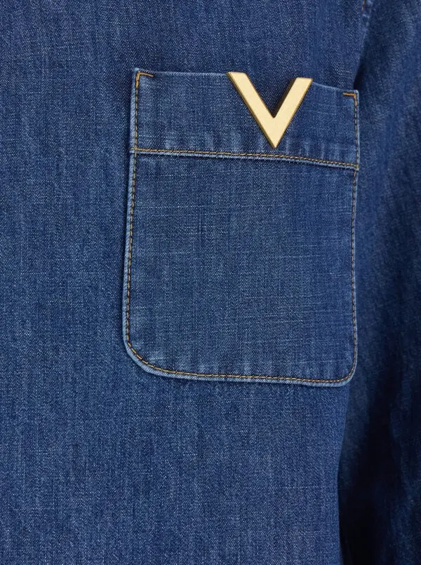 Valentino Garavani V-neck Cotton Blouse With Vlogo Plaque - Multicolor