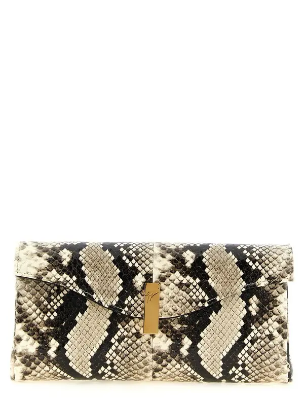 GIUSEPPE ZANOTTI Flutie Python Print Leather Clutch With Gold Logo - Multicolor