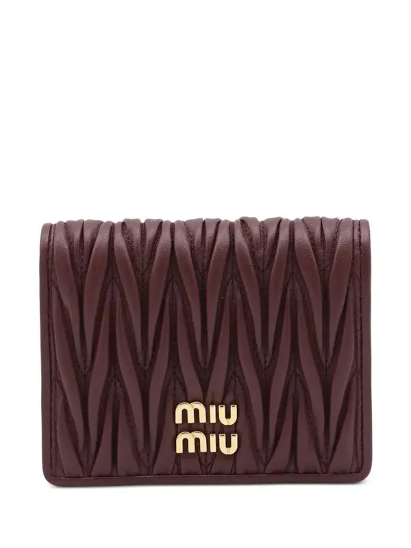 Miu Miu Small Matelassé Nappa Leather Wallet With Snap Closure - Red
