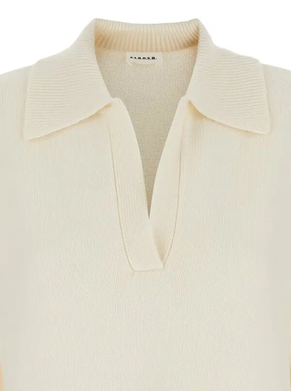 P.a.r.o.s.h Wool & Cashmere Polo Collar Sweater - White