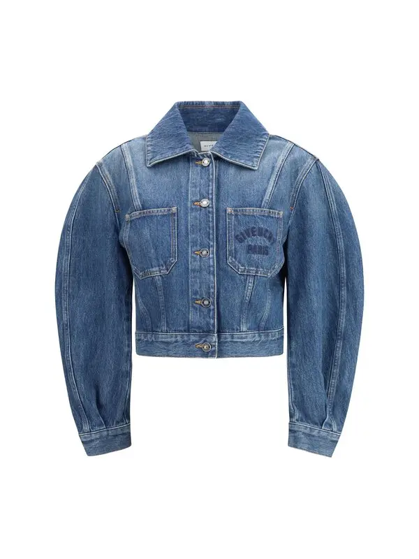 Givenchy Denim Cropped Jacket With Logo Embroidery - Blue