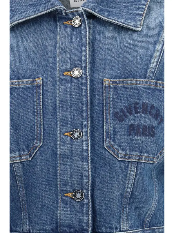 Givenchy Denim Cropped Jacket With Logo Embroidery - Blue