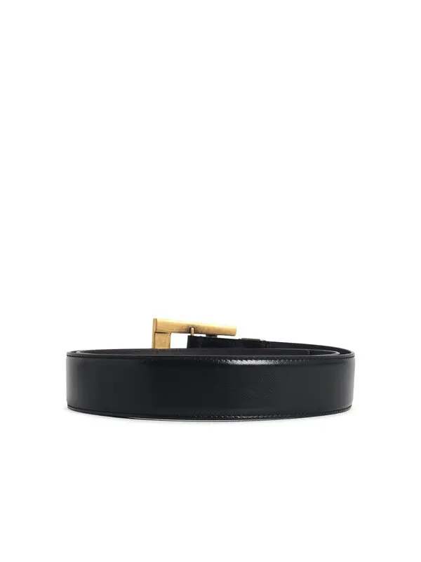 Versace Leather Belt With Gold Tone Buckle