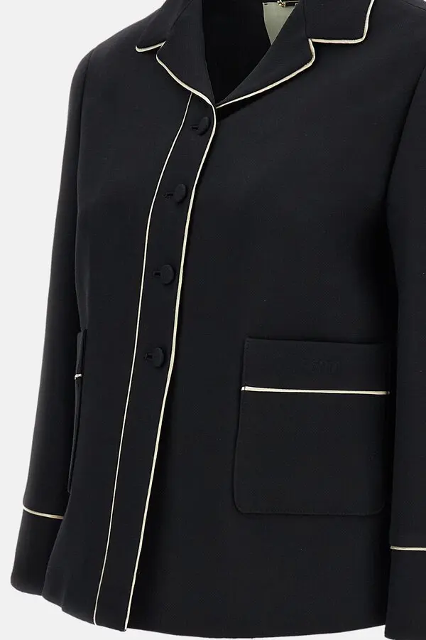 Fendi Blouson Wool Silk Jacket With Pajama Collar And Piping