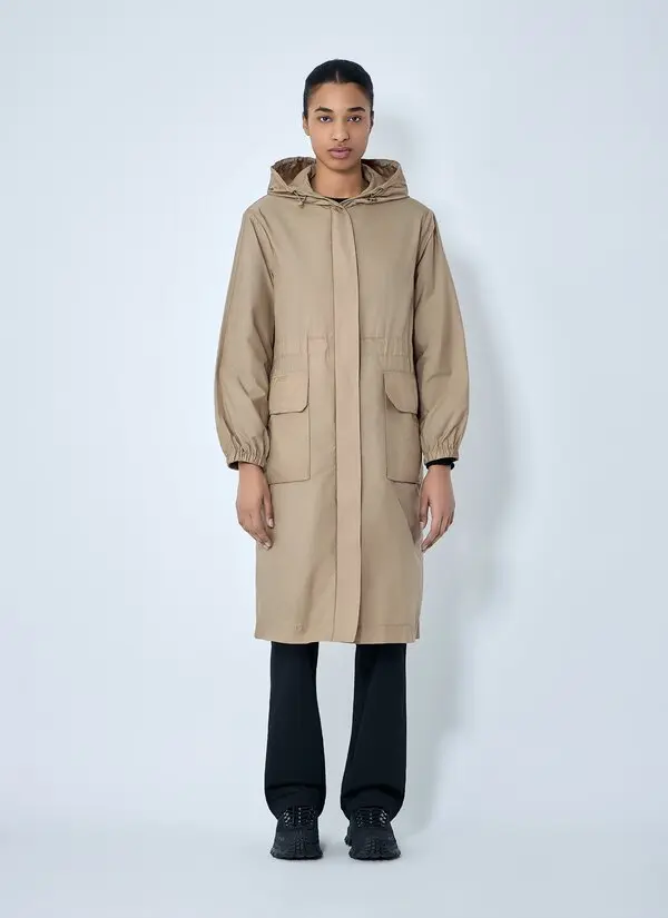 Moncler Hooded Parka Coat In Nylon - Cream