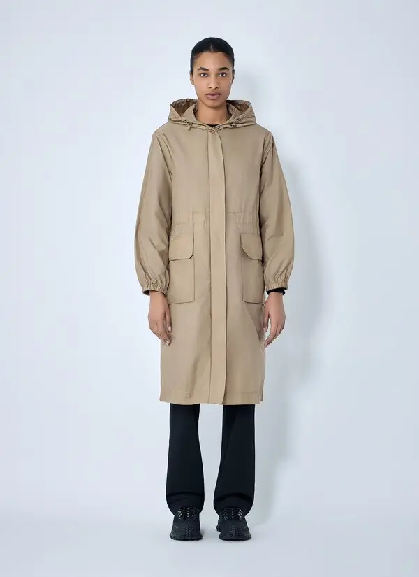 Moncler Hooded Parka Coat In Nylon - Cream
