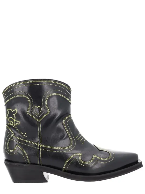 GANNI Low Shaft Boots With Contrast Stitching - Black