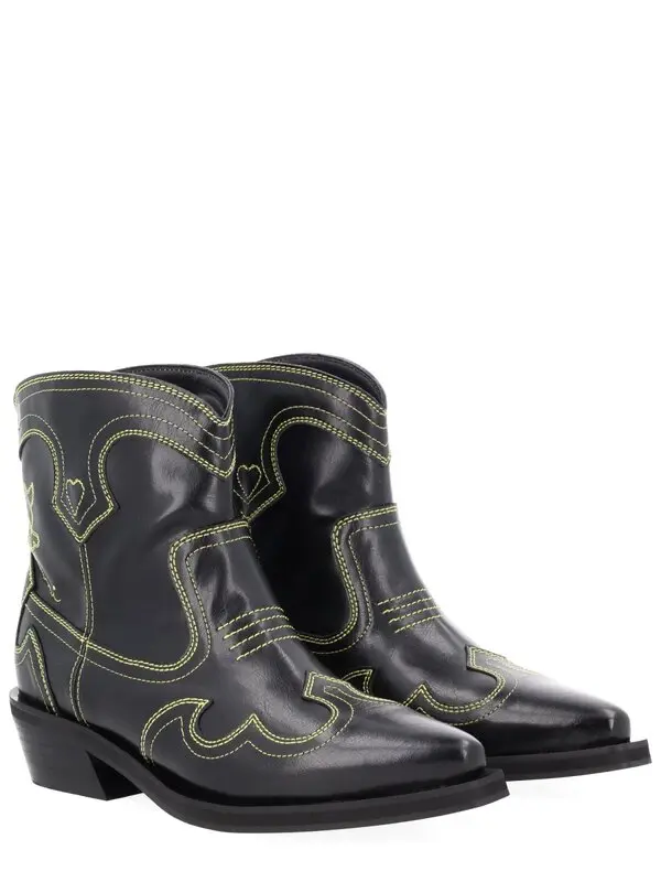 GANNI Low Shaft Boots With Contrast Stitching - Black