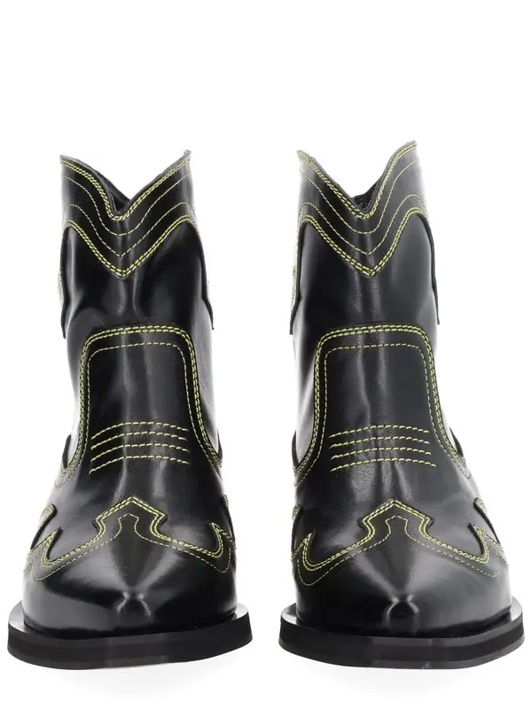 GANNI Low Shaft Boots With Contrast Stitching - Black