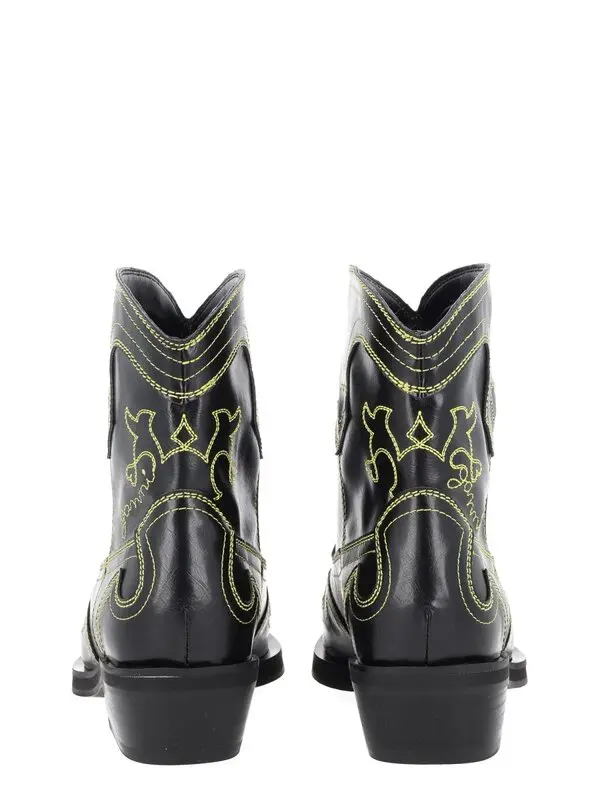 GANNI Low Shaft Boots With Contrast Stitching - Black