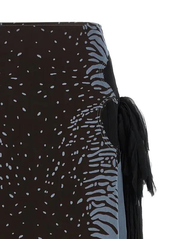 FERRAGAMO Silk Blend Georgette Midi Skirt With Fringe Detail